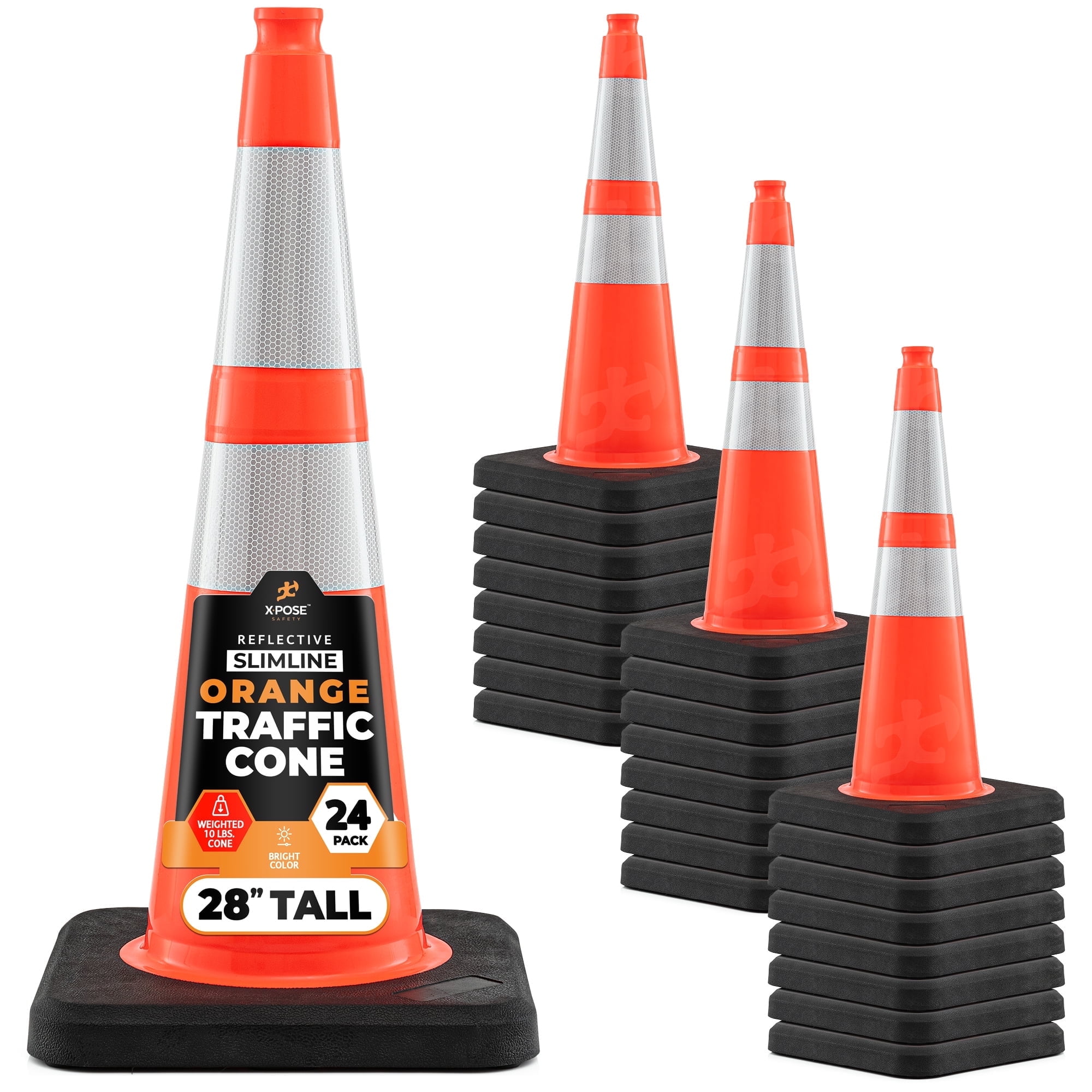 Xpose Safety 28 Inch Orange Slim Line Traffic Cones Heavy Duty 10lb ...