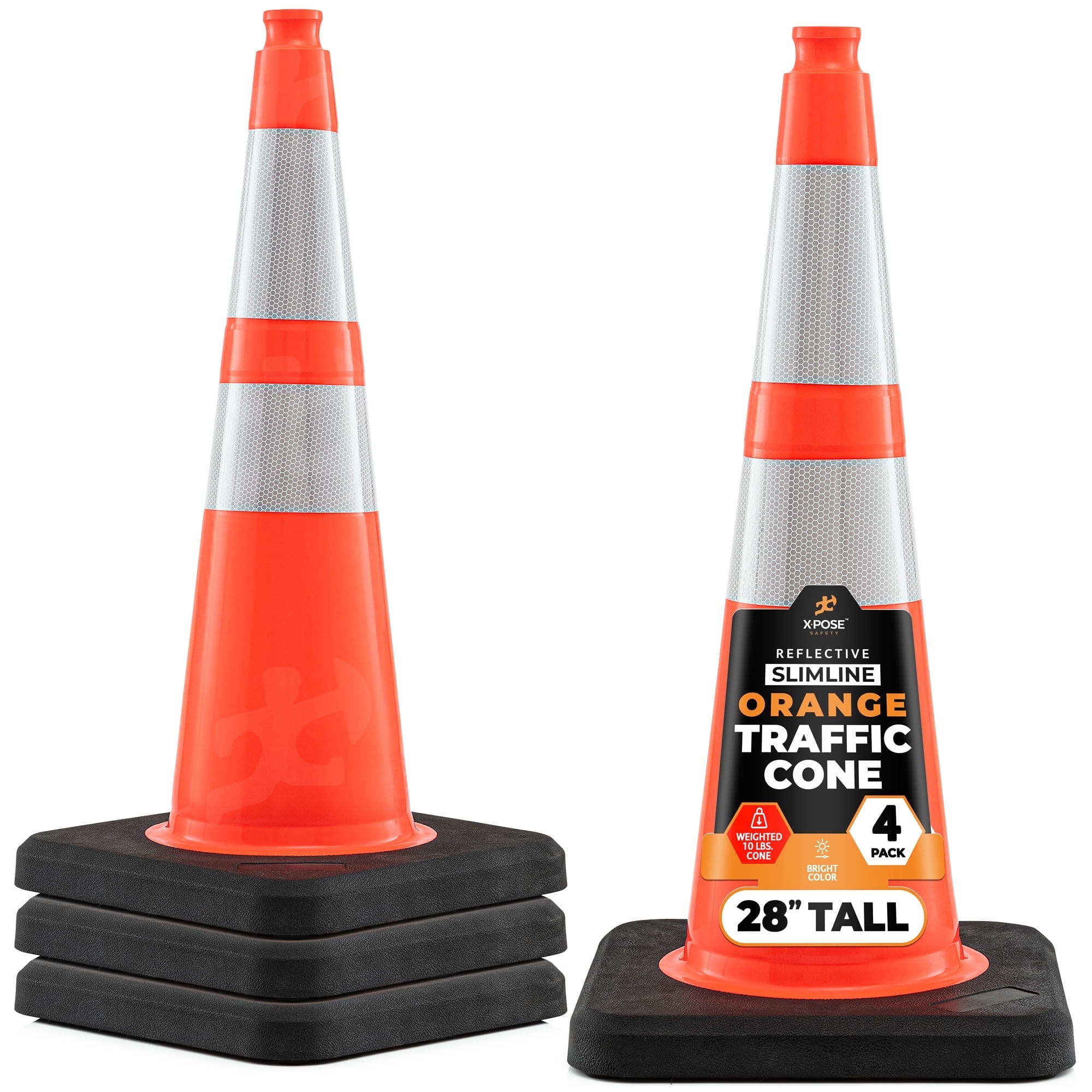 Xpose Safety 28 Inch Orange Slim Line Traffic Cones Heavy Duty 10lb ...