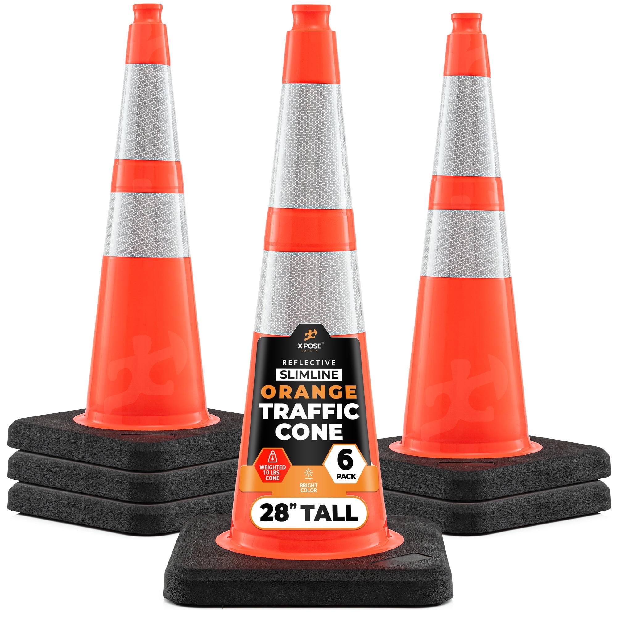 Xpose Safety 28 Inch Orange Slim Line Traffic Cones Heavy Duty 10lb ...