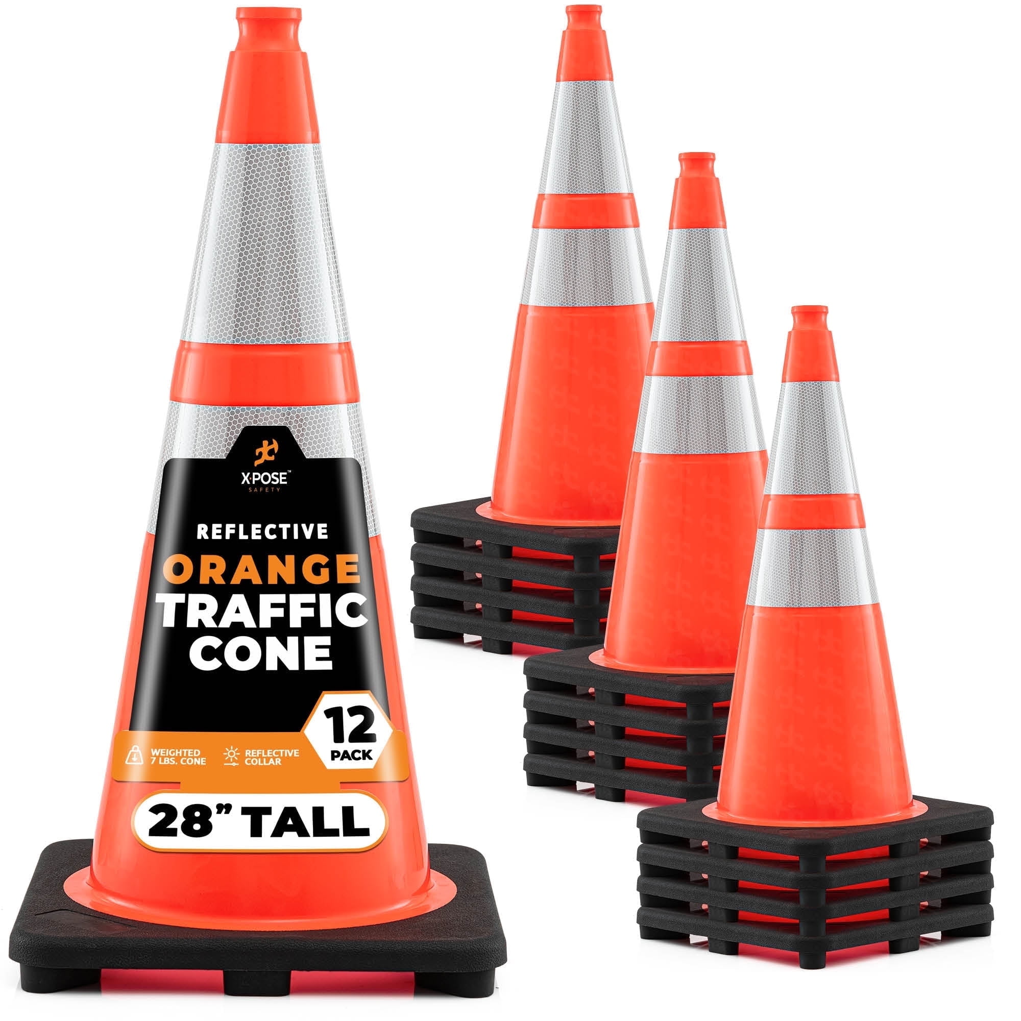 Xpose Safety 28 Inch Orange Traffic Cones with 6" & 4" Collar ...