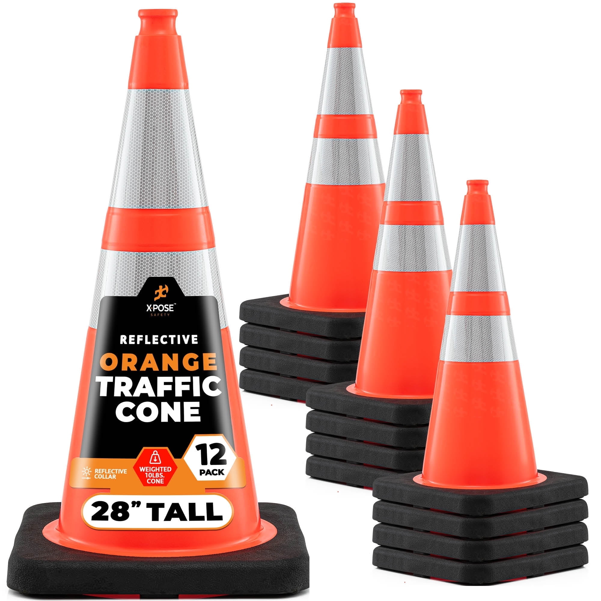 Xpose Safety 28 Inch Orange Traffic Cones with 6" & 4" Collars, 10 lb ...