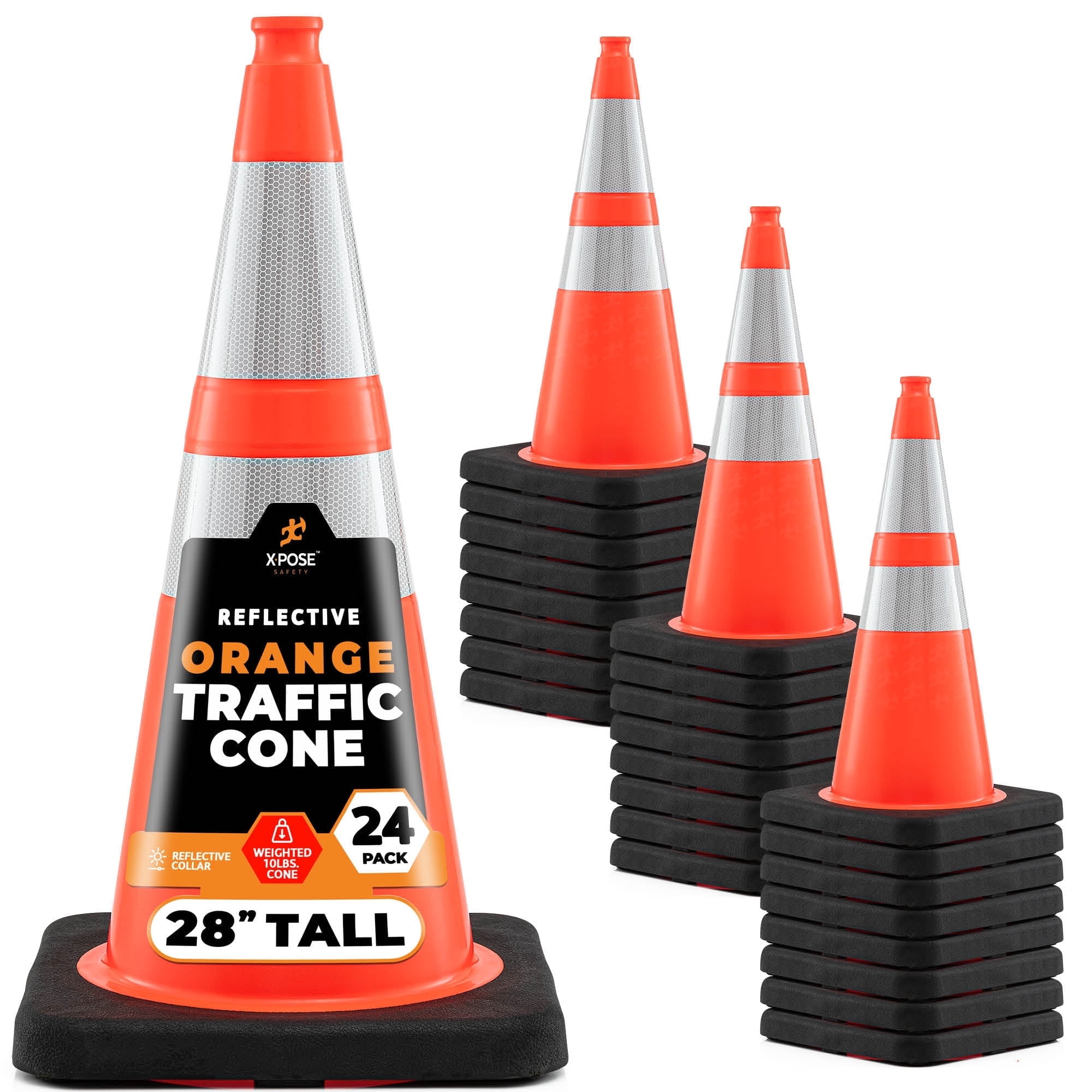 Xpose Safety 28 Inch Orange Traffic Cones with 6" & 4" Collars, 10 lb ...