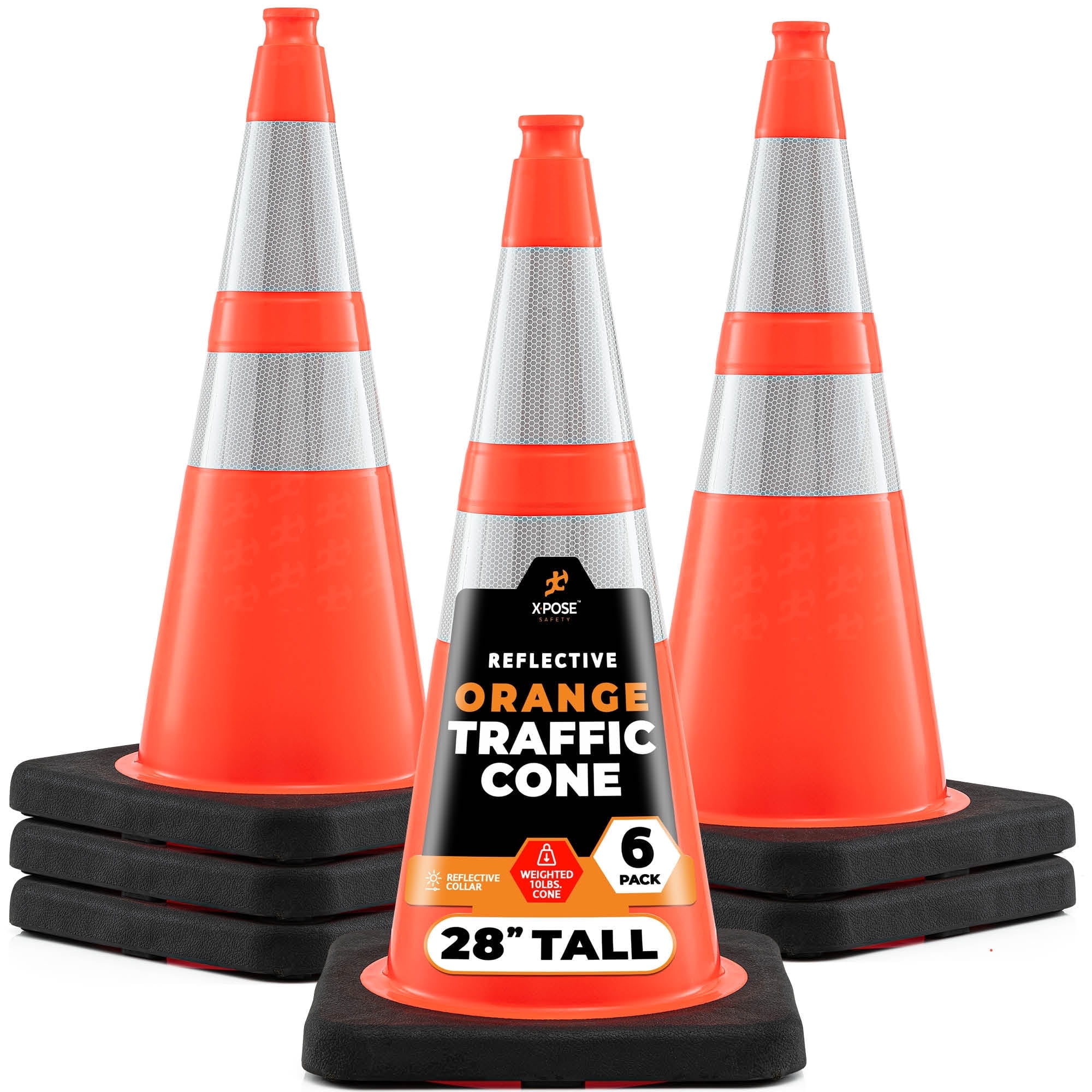 Xpose Safety 28 Inch Orange Traffic Cones with 6" & 4" Collars, 10 lb ...