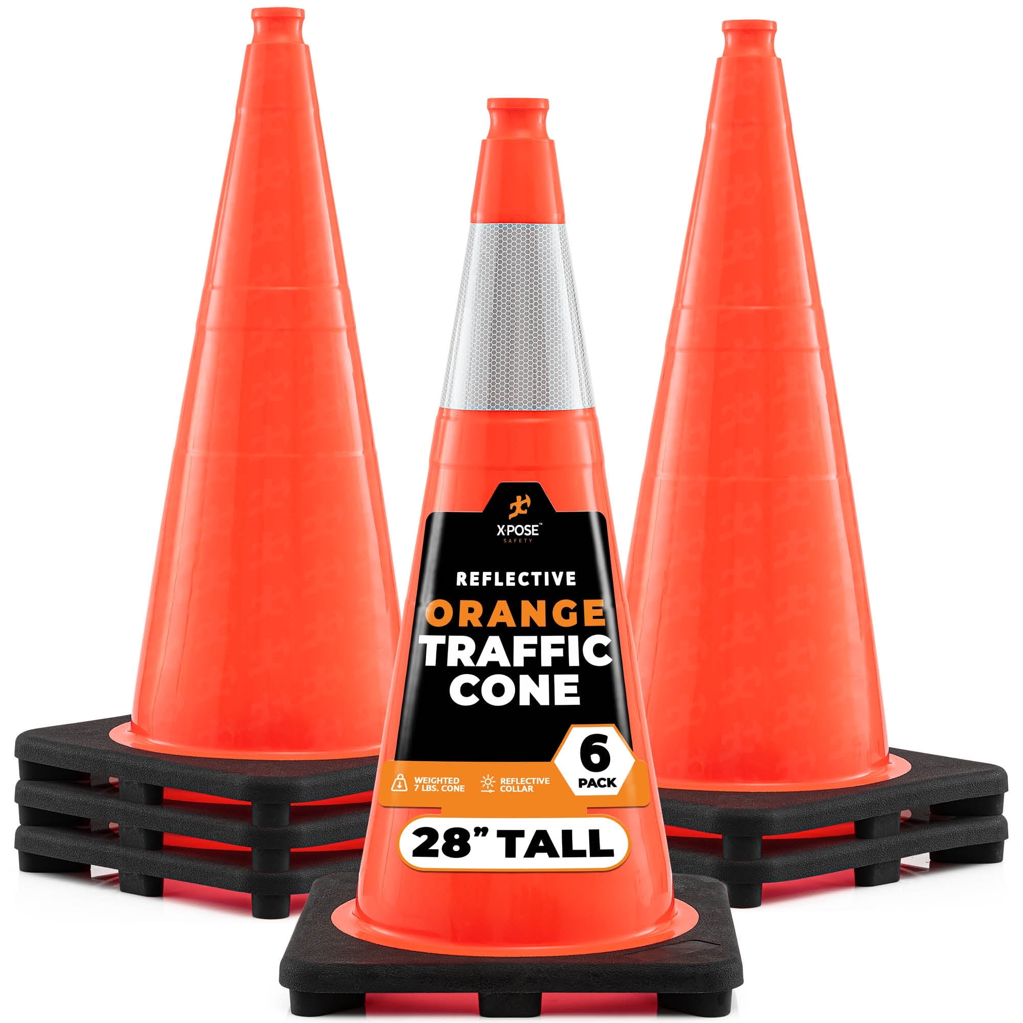 Xpose Safety 28 Inch Orange Traffic Cones with 6" Collar, 6-Pack ...