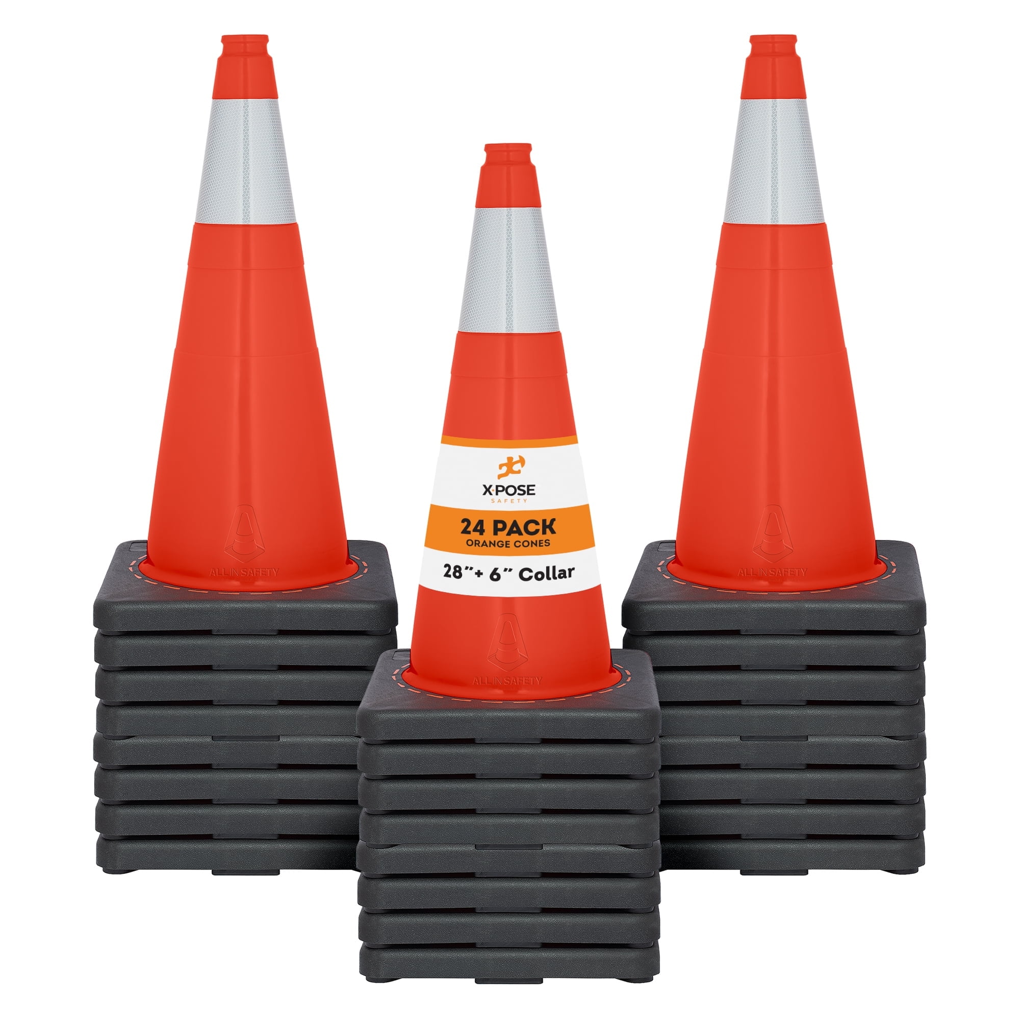 Xpose Safety 28 Inch Orange Traffic Cones with 6" Collar - Multipurpose ...