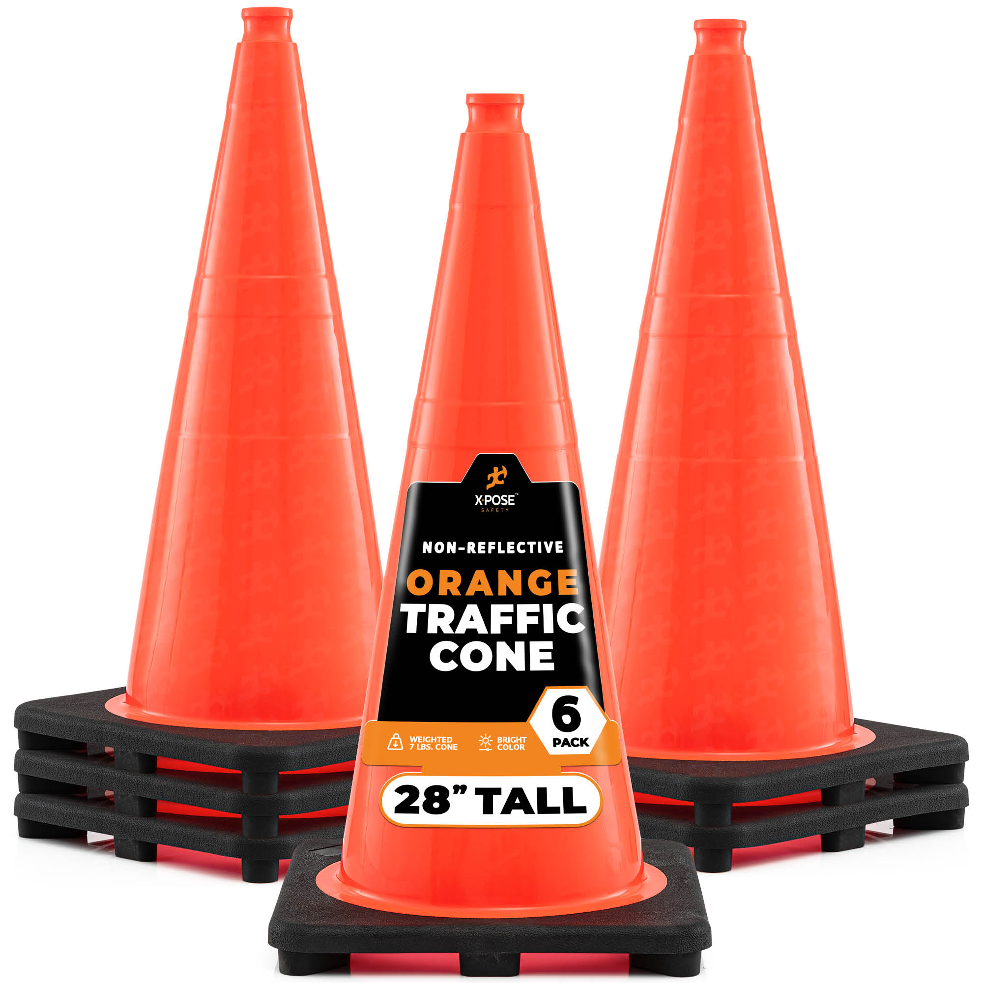 Xpose Safety 28 Inch Orange Traffic Cones, Multipurpose PVC Plastic ...