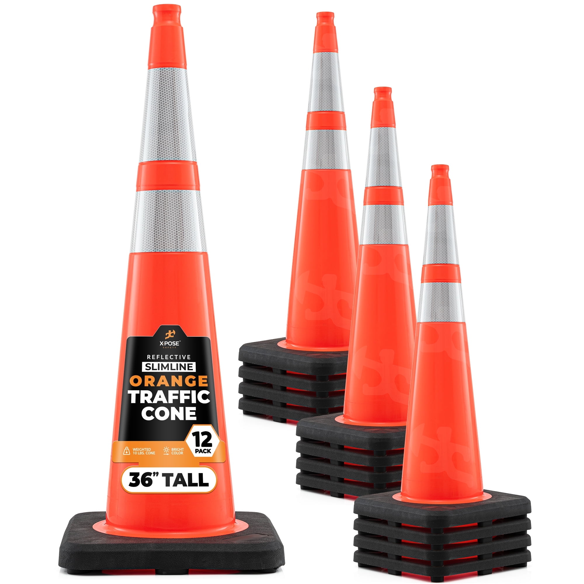 Xpose Safety 36 Inch Orange Slim Line Traffic Cones Heavy Duty 12lb ...