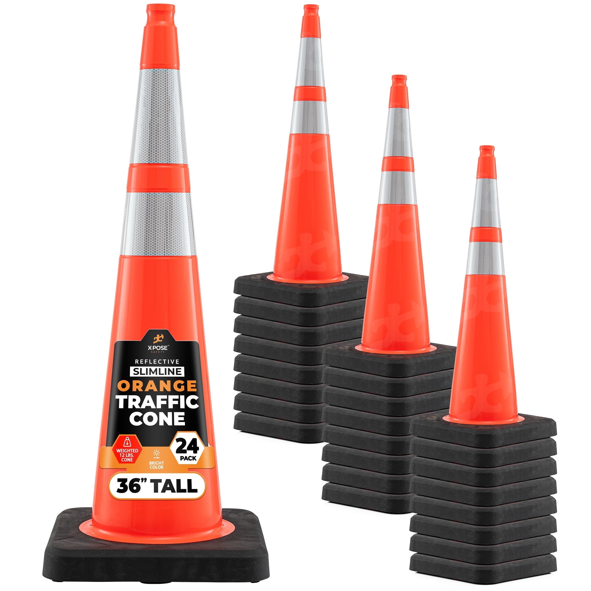 Xpose Safety 36 Inch Orange Slim Line Traffic Cones Heavy Duty 12lb ...