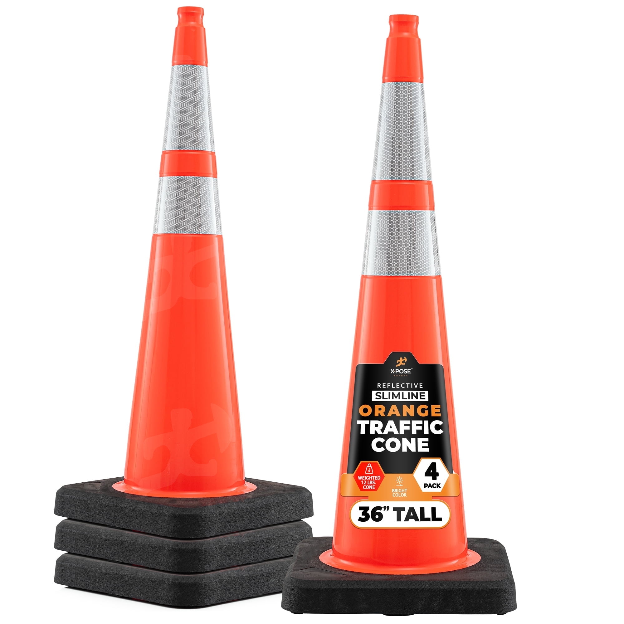 Xpose Safety 36 Inch Orange Slim Line Traffic Cones Heavy Duty 12lb ...