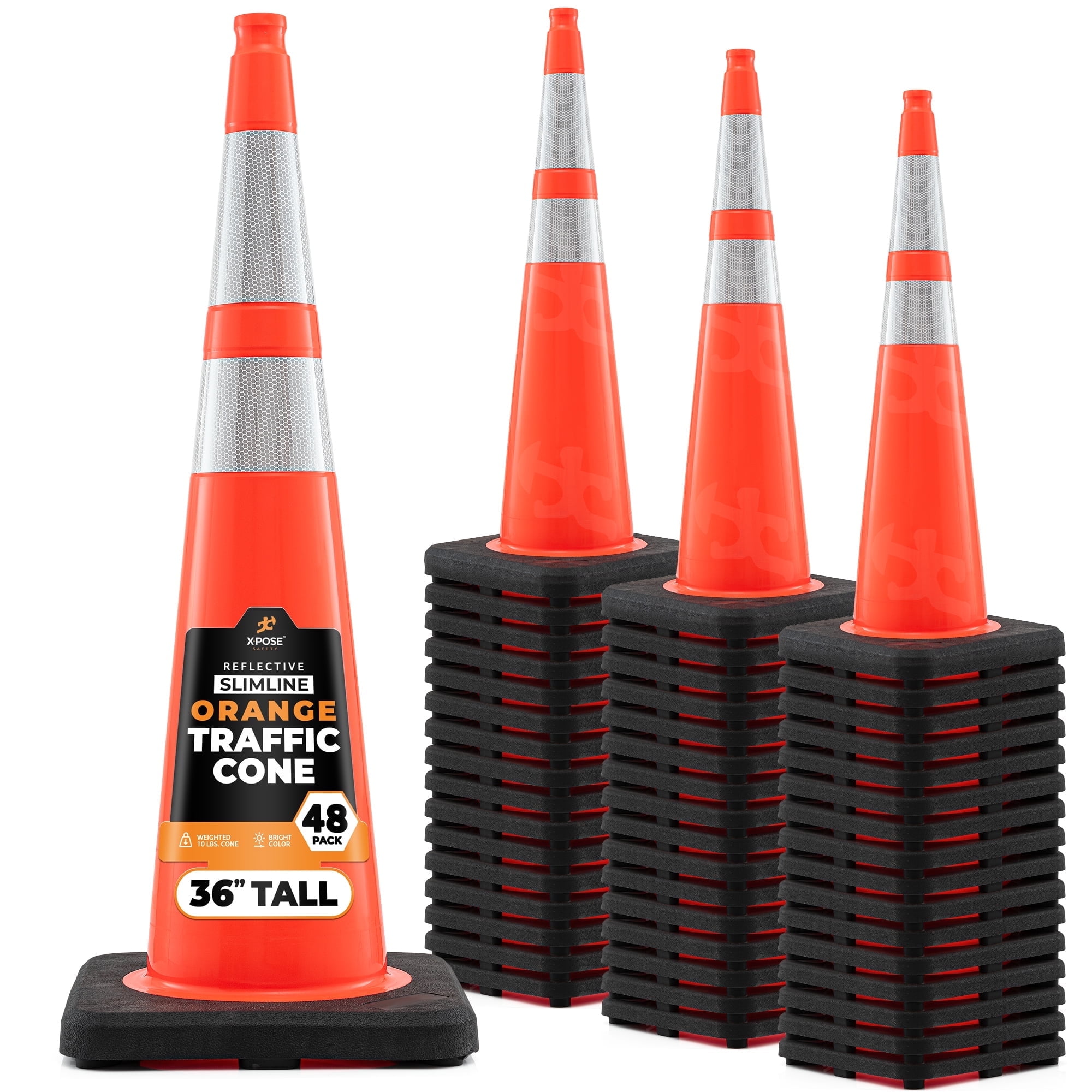 Xpose Safety 36 Inch Orange Slim Line Traffic Cones Heavy Duty 12lb ...