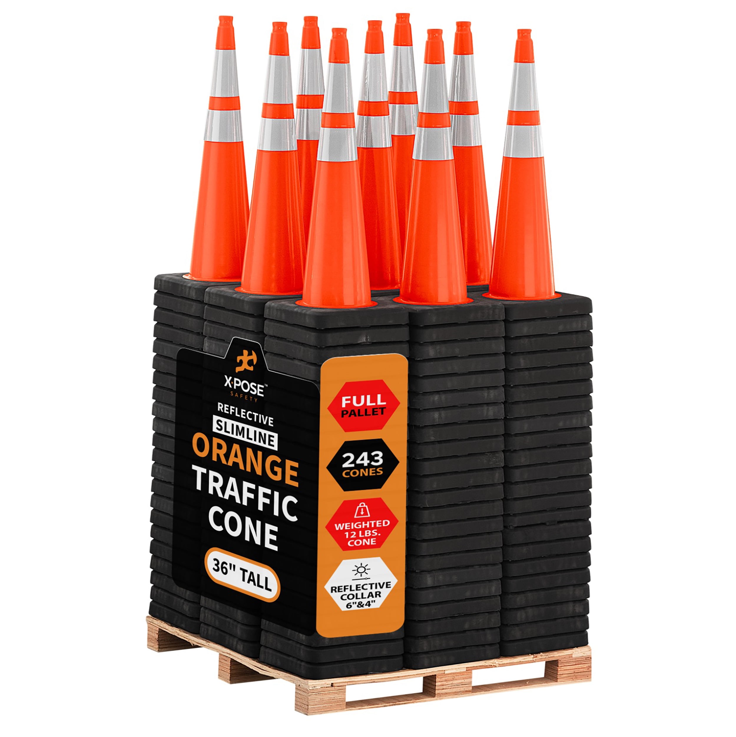 Xpose Safety 36 Inch Orange Traffic Cones with 6" & 4" Collars, 243 ...