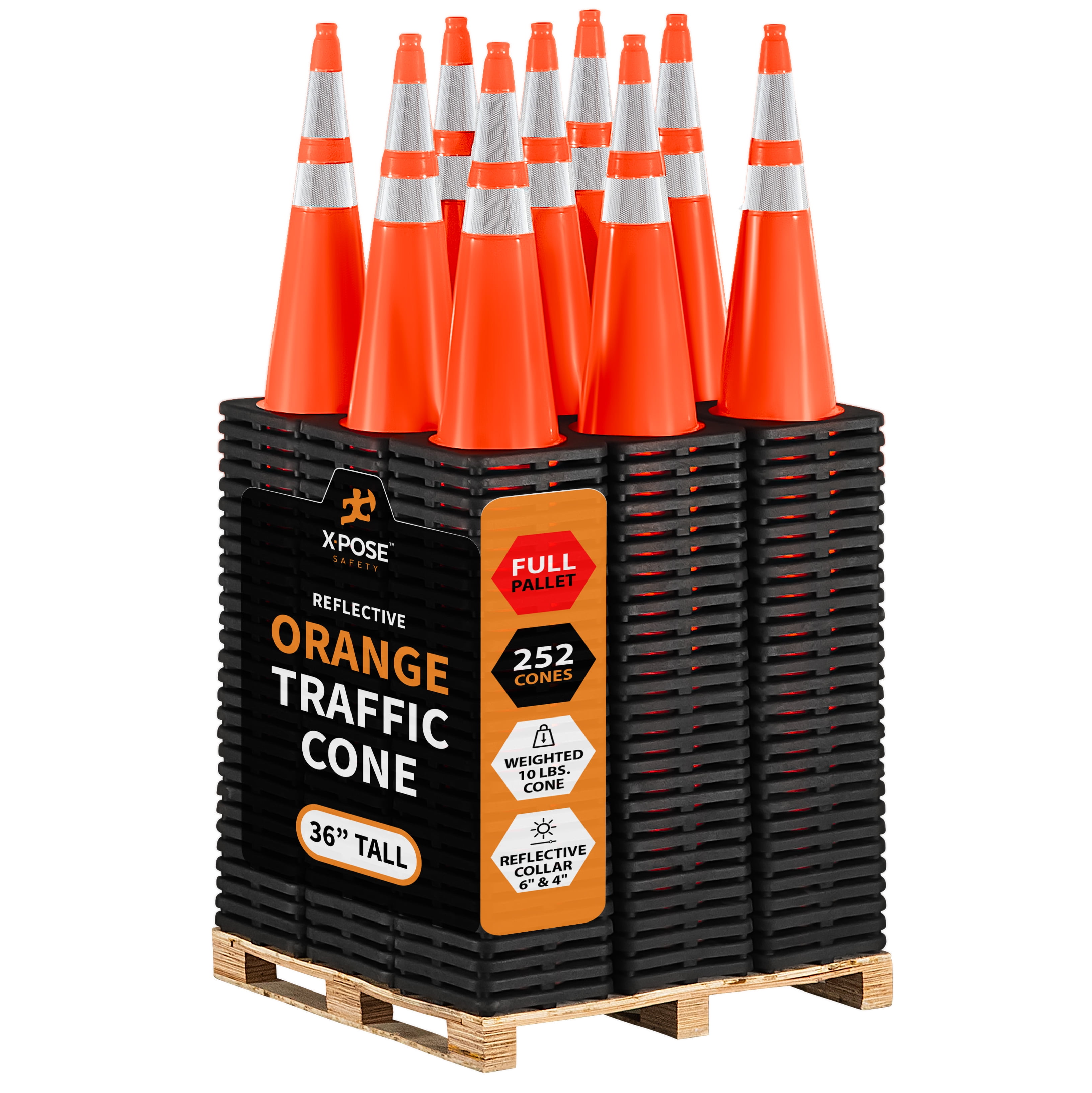 Xpose Safety 36 Inch Orange Traffic Cones with 6" & 4" Collars, 252 ...
