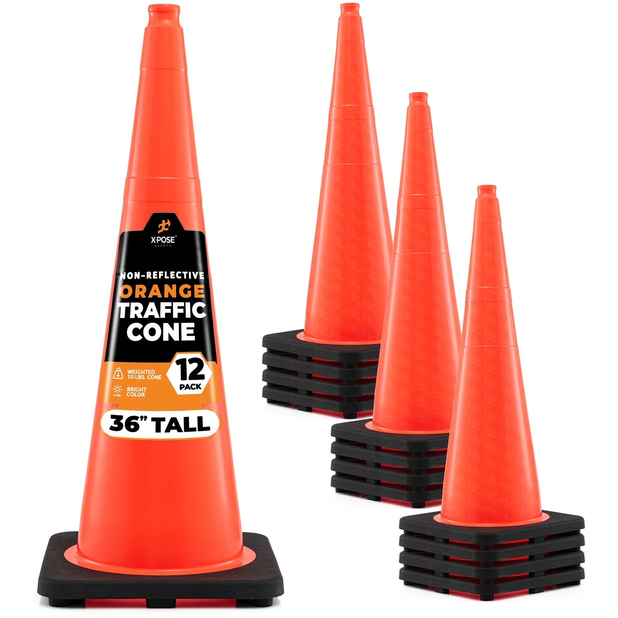 Xpose Safety 36 Inch Orange Traffic Cones - Multipurpose PVC Plastic ...