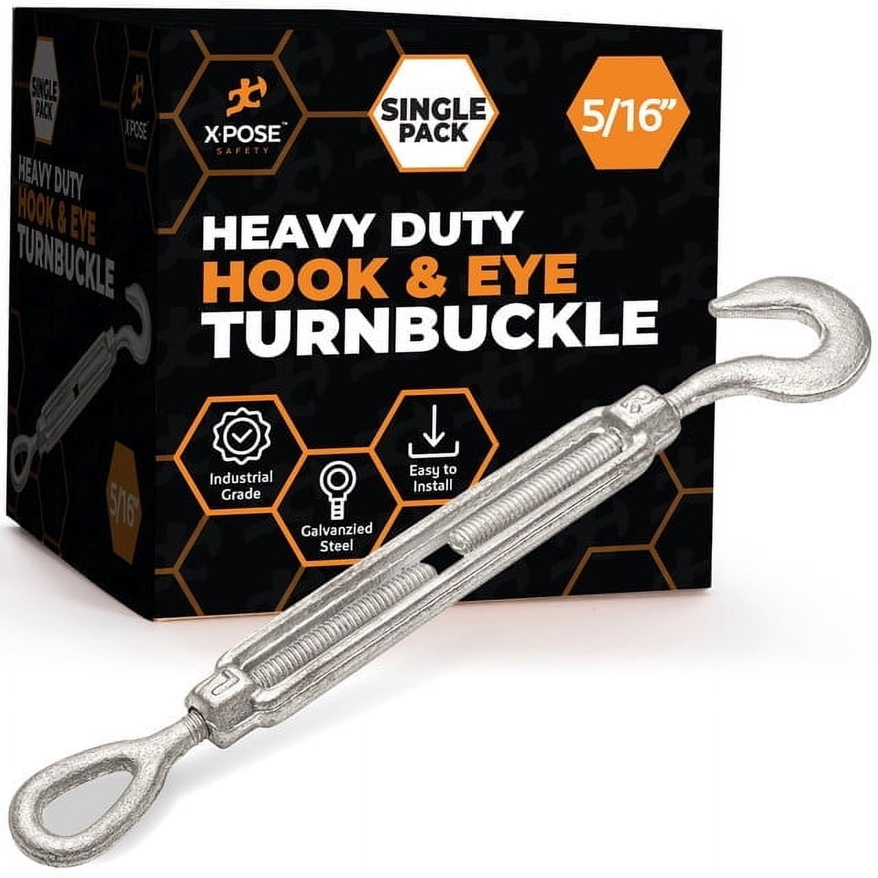 Xpose Safety 5/16" Hook and Eye Turnbuckle - Heavy Duty Galvanized ...