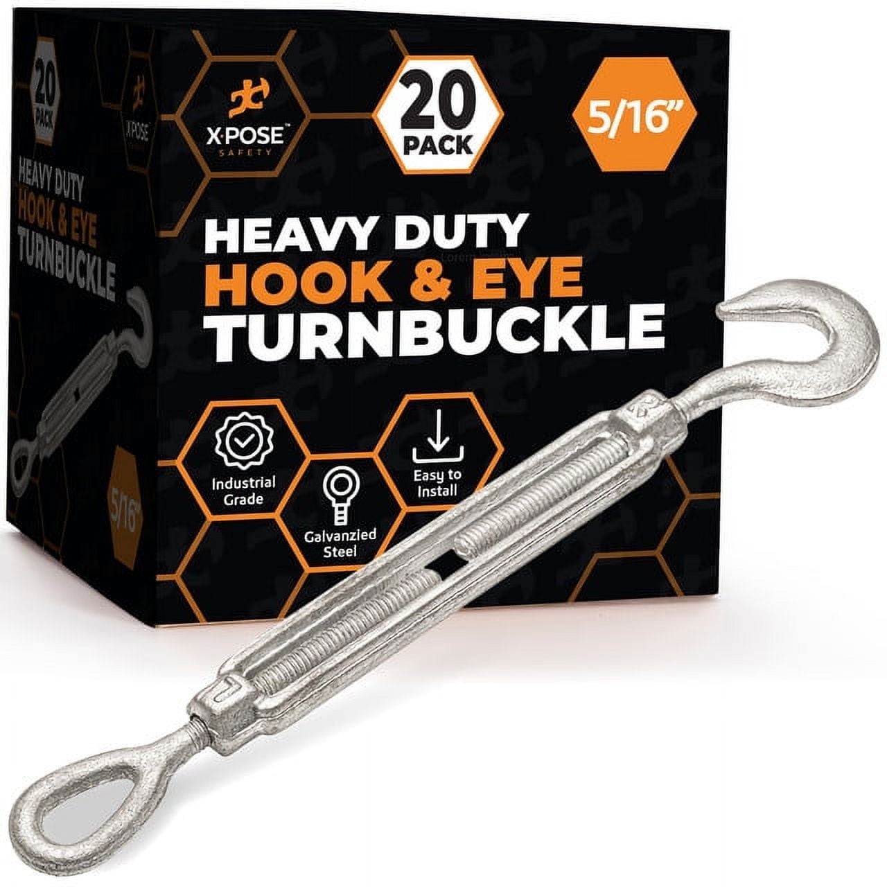 Xpose Safety 5/16" Hook and Eye Turnbuckle - Heavy Duty Galvanized ...