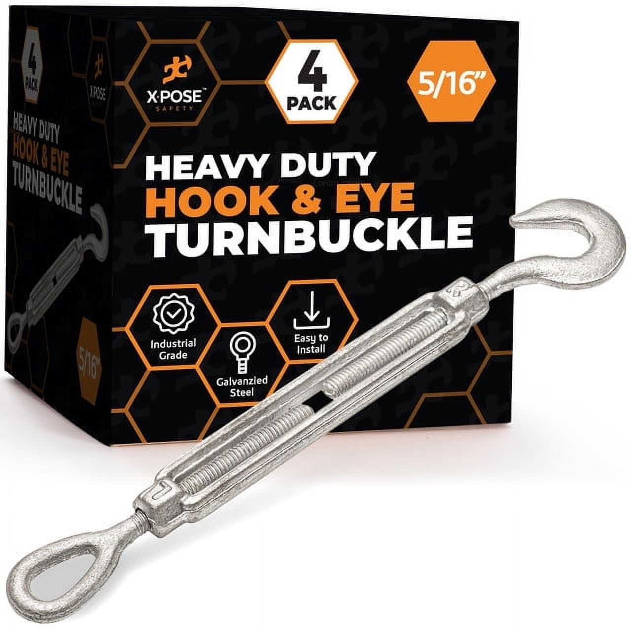 Xpose Safety 5/16" Hook and Eye Turnbuckle - Heavy Duty Galvanized ...