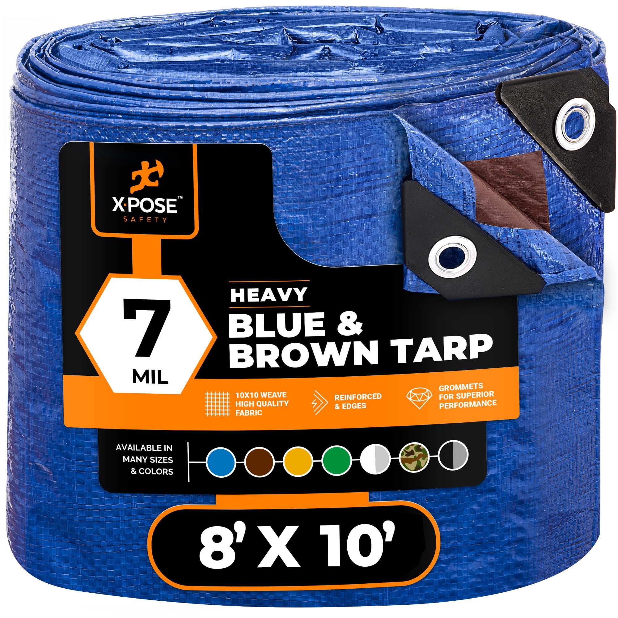 Xpose Safety 8’ x 10’ Heavy Blue/Brown Tarp - Waterproof Tarp - 7 Mil ...