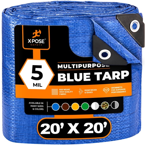 Xpose Safety Lightweight Blue Poly Tarp 20'x20' - Weatherproof, Durable ...