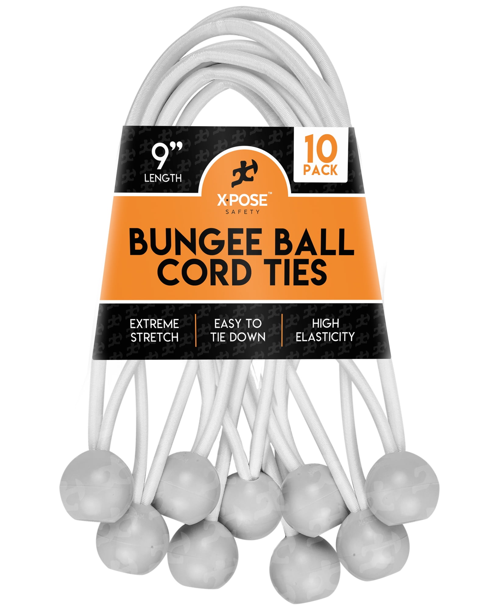 Xpose Safety Bungee Ball Cords – 9” 10 Pack – Heavy Duty White Stretch ...