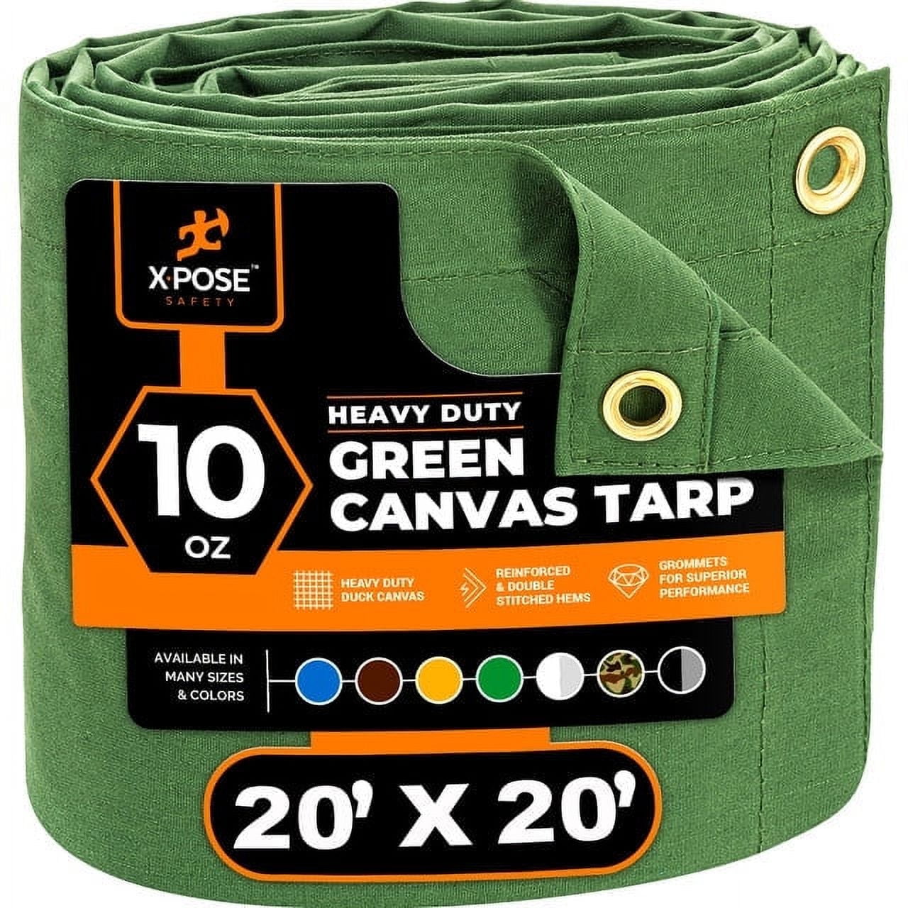 Xpose Safety Canvas Tarp - 10oz Green Poly Canvas Tarps Heavy Duty ...