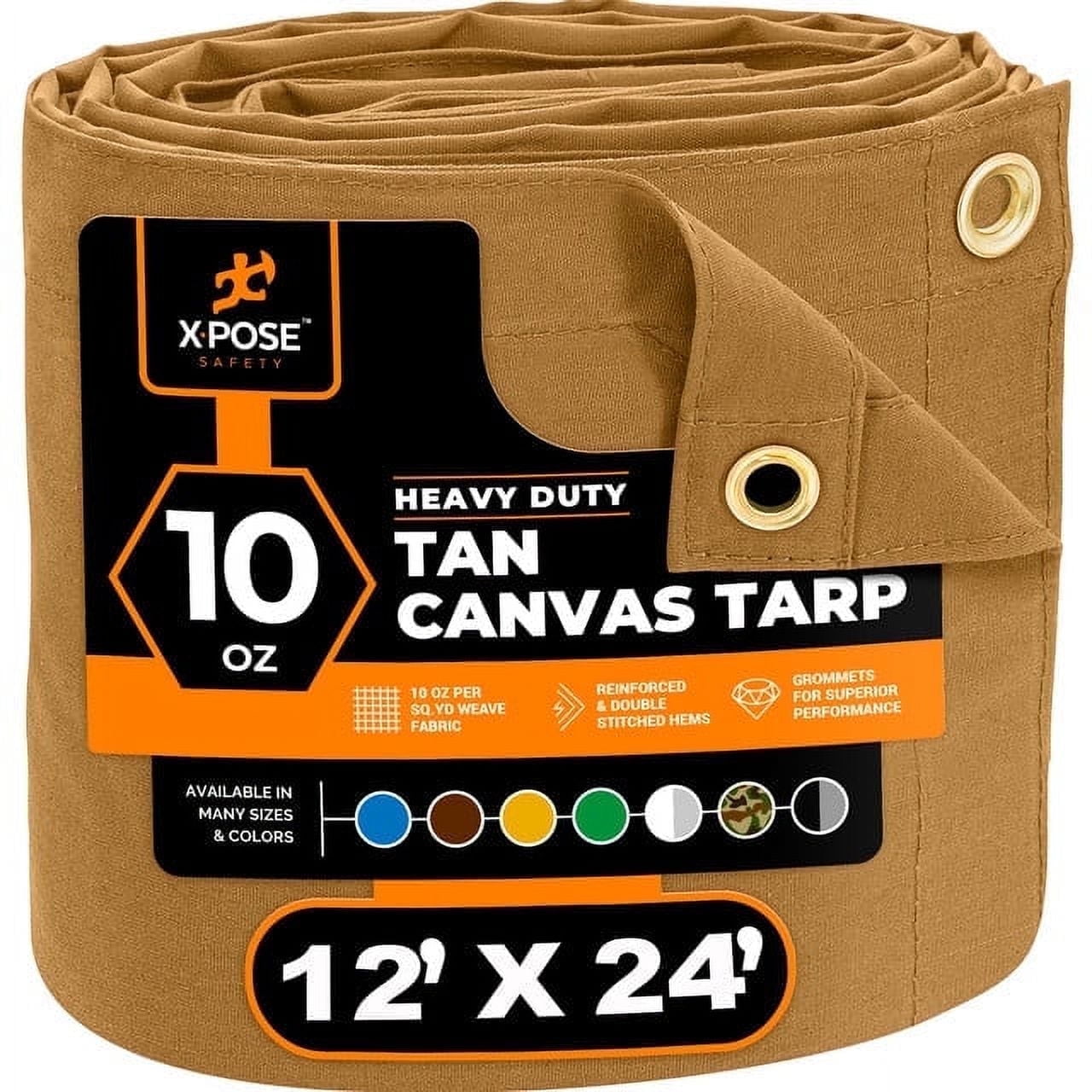 Xpose Safety Canvas Tarp - 10oz Tan Poly Canvas Tarps Heavy Duty Water ...