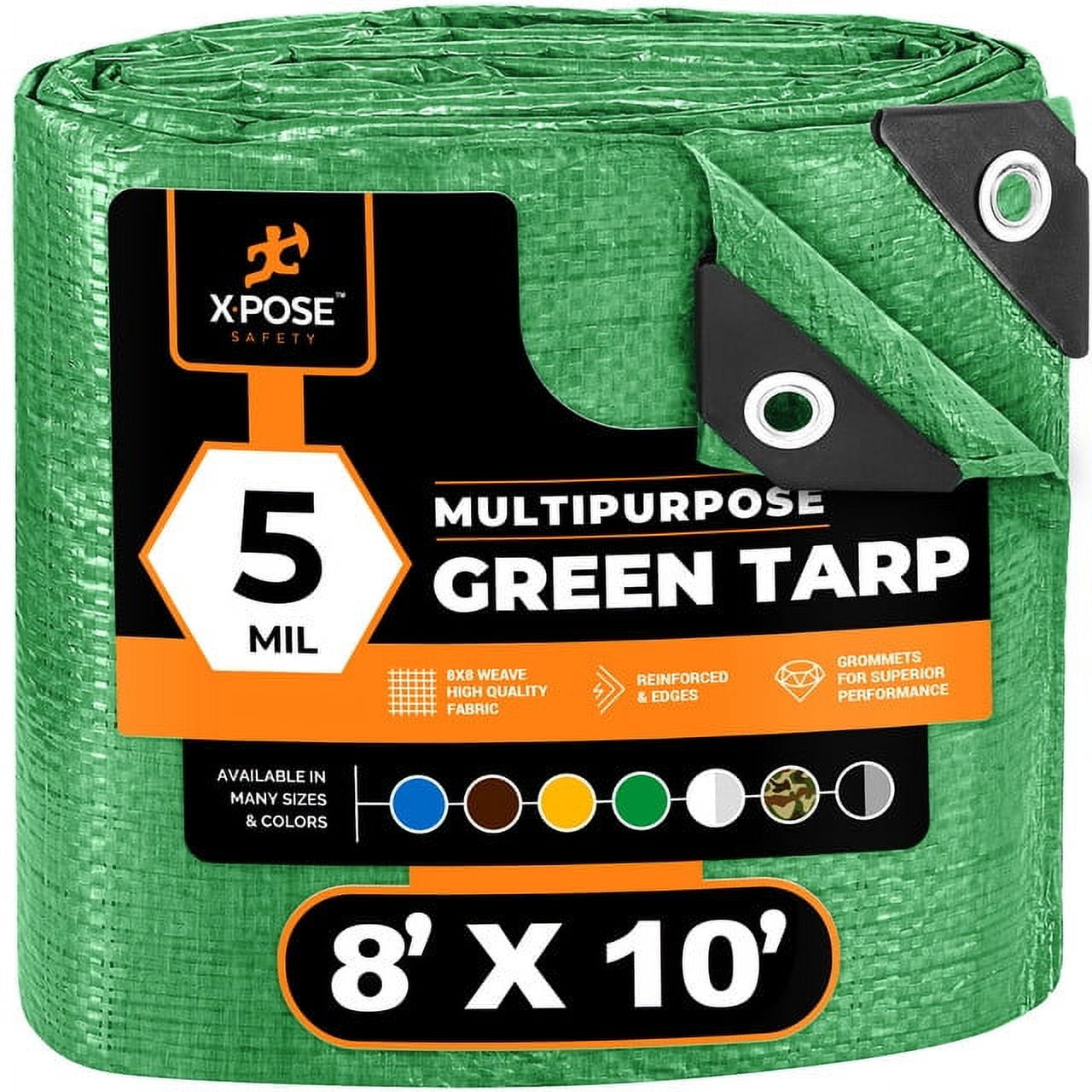 Xpose Safety Large 8' x 10' Green Poly Tarp - Waterproof, Weather Proof ...