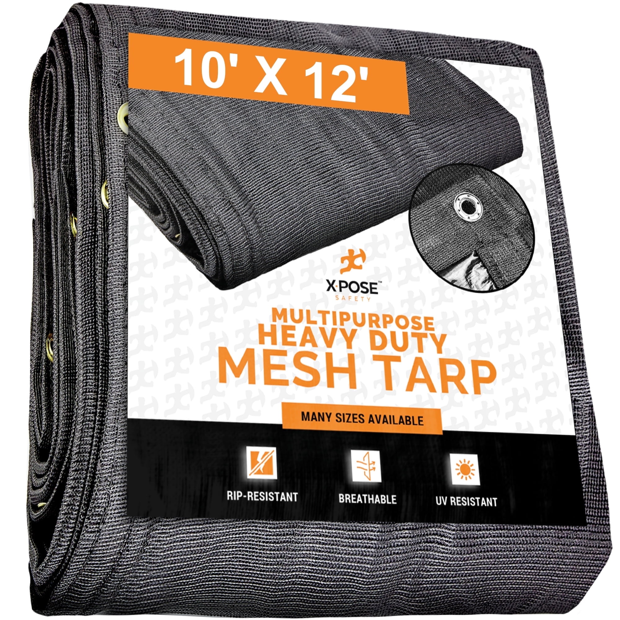 Xpose Safety Heavy Duty Mesh Tarp – 10’ x 12’ Multipurpose Black ...