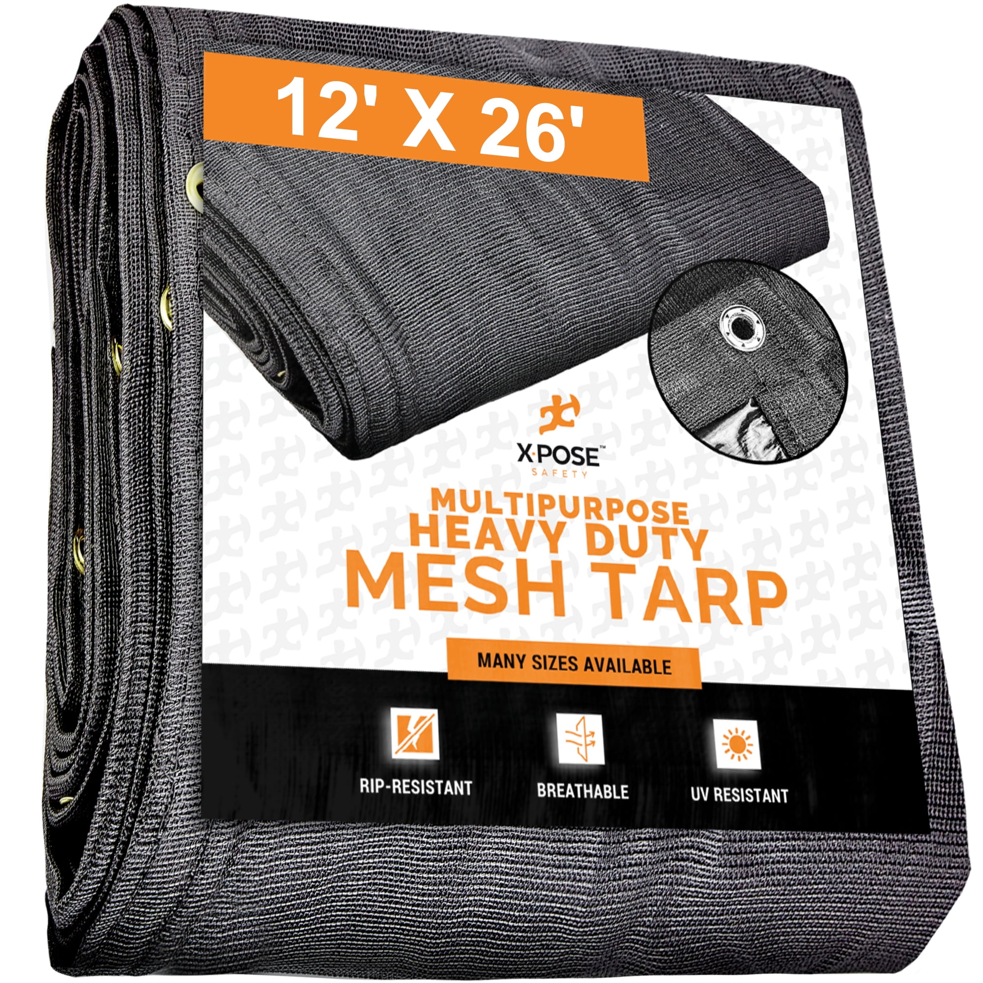 Xpose Safety Heavy Duty Mesh Tarp – 12’ x 26’ Multipurpose Black ...