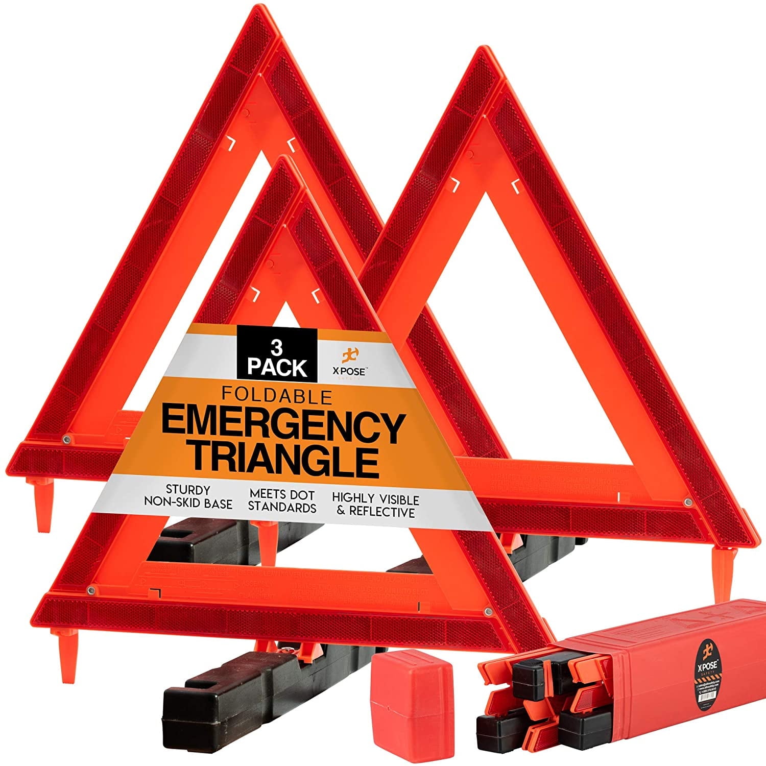 Xpose Safety Reflective Emergency Triangles 3 Pack - Roadside Car ...
