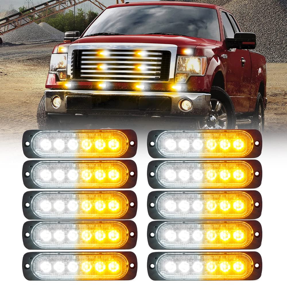 Xprite 10PCS LED Emergency KEF16 Strobe Lights, Amber White 12-LED ...