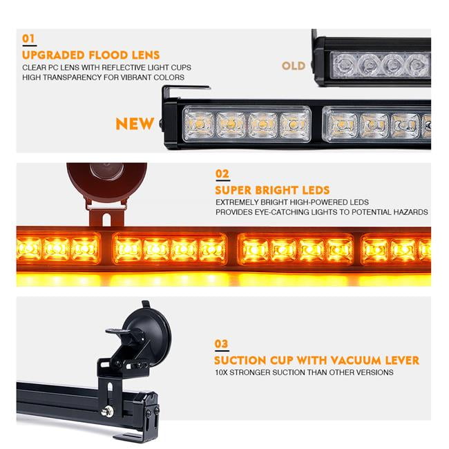 Xprite 26 in. Amber LED Traffic Advisor Strobe Light Bar, Controller 6 ...