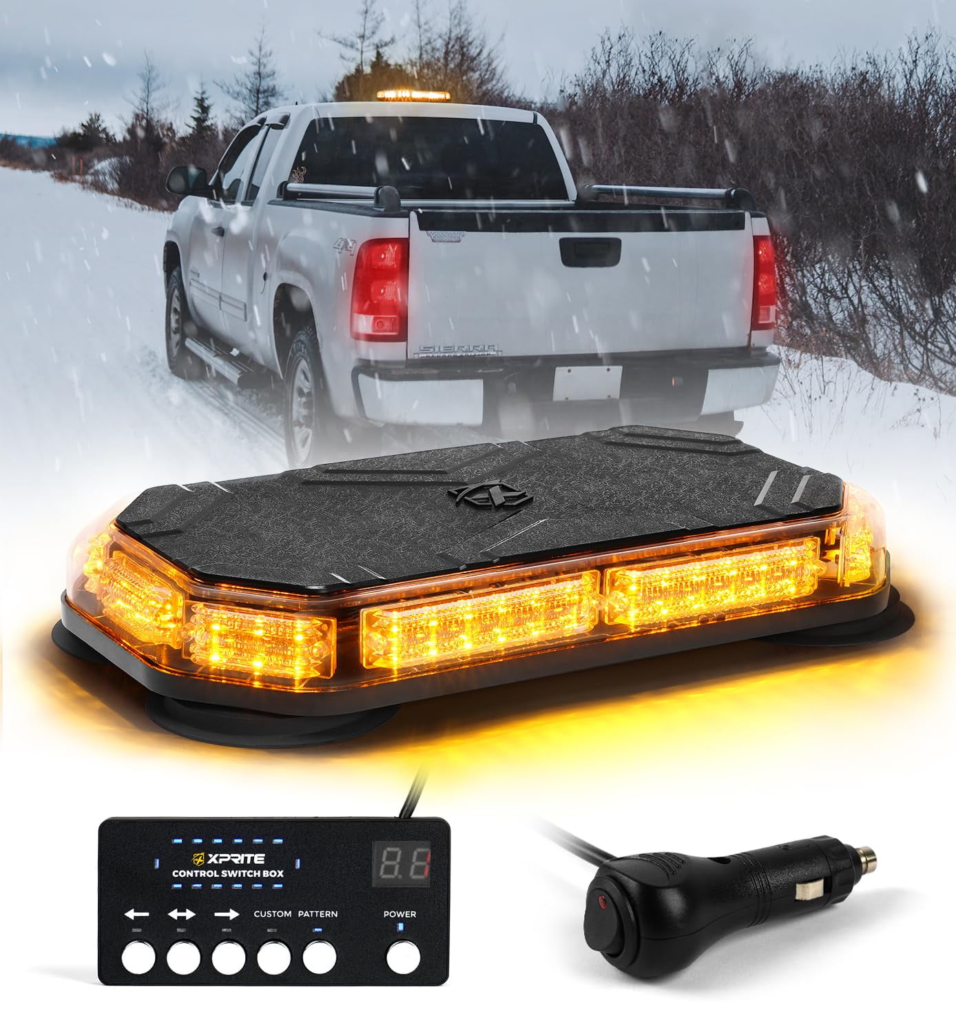 Xprite Amber Rooftop Emergency STF9 Strobe Light Bar, Beacon Safety Flashing Warnin Lights w ...