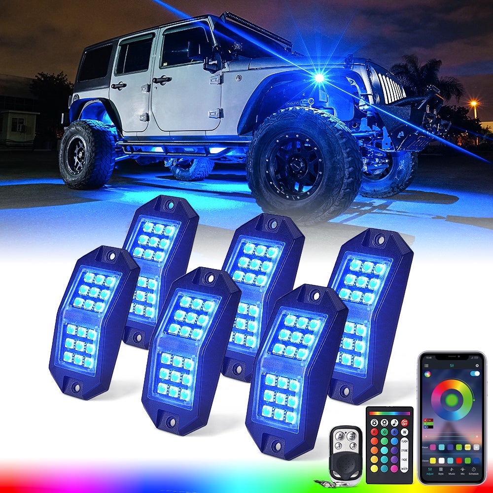 MICTUNING 8 Pods 2nd-Gen RGB LED Rock Light Kit with Bluetooth Controller Timing Funtion Music ...