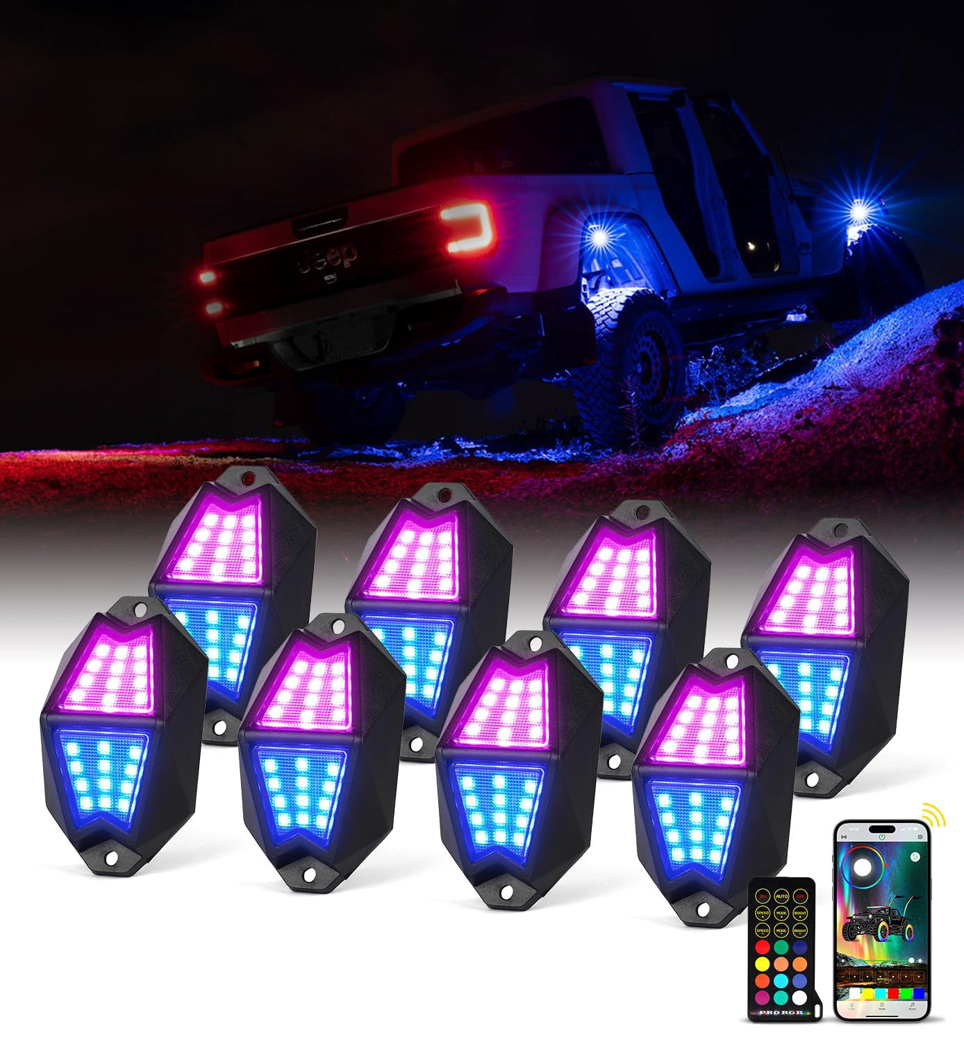 Xprite Lights, 8 IFF17 Pods Aluminum LED Lights, Wide Angle RGB Rocker ...