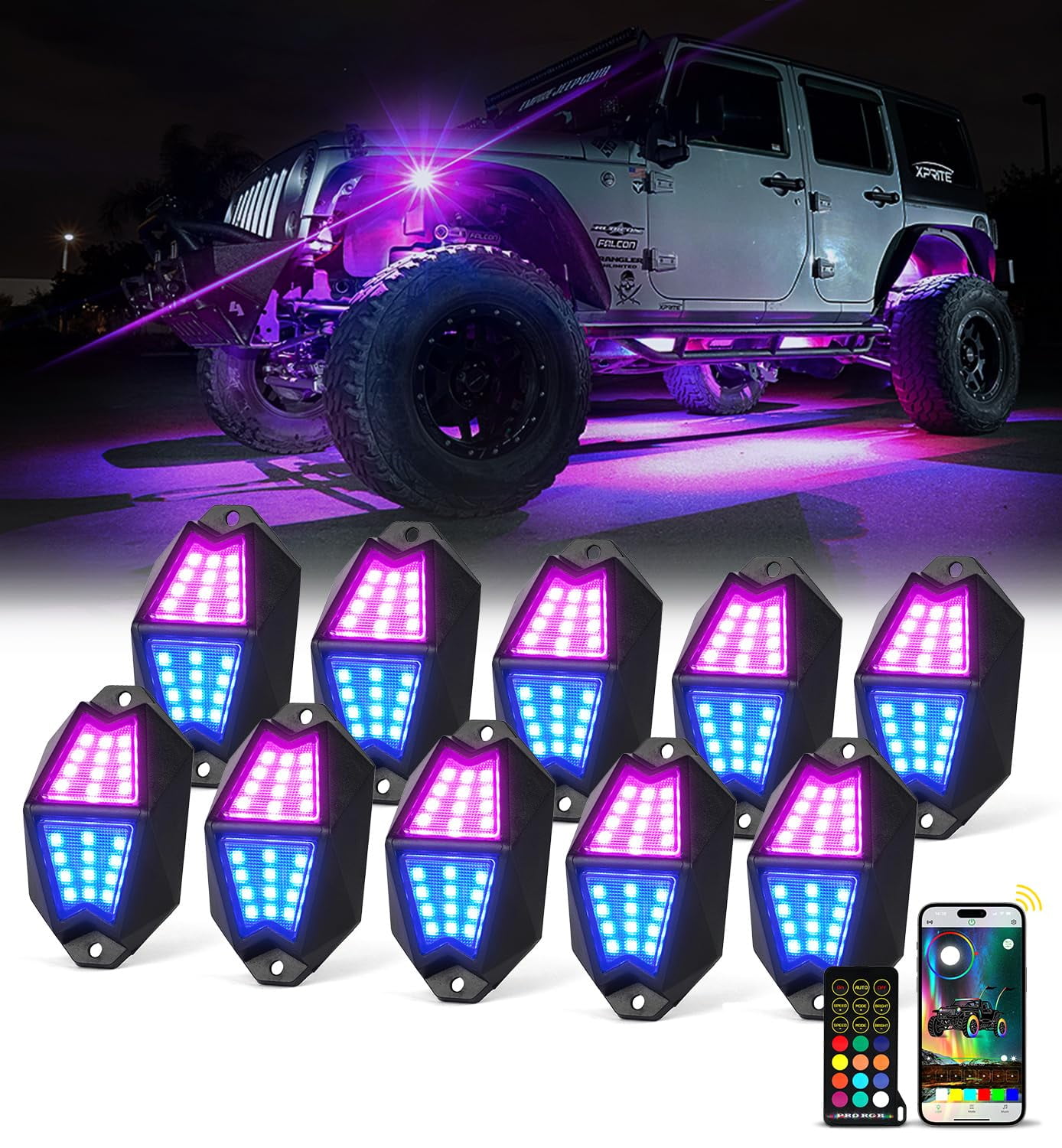 Xprite Rock 10 Pods Aluminum BSL1 LED Rock 220° Wide Angle RGB Rocker ...