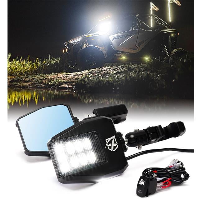 Xprite UTV Side Mirrors with LED Spotlight Plus Puddle Light - Walmart.com