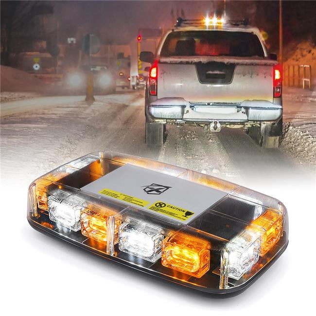 Xprite White & Amber Mini LED Rooftop Strobe Light Bar with Magnetic ...