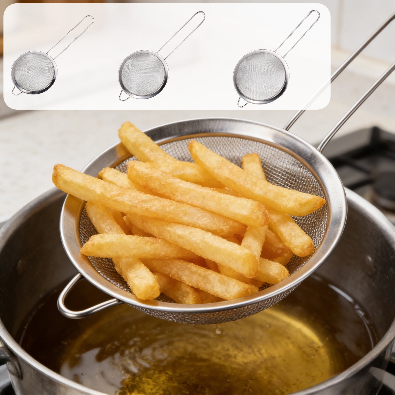 Xqxayjr 3Pcs Fine Mesh Strainer, 10.83x5.16 Inch Stainless Steel Sieve ...