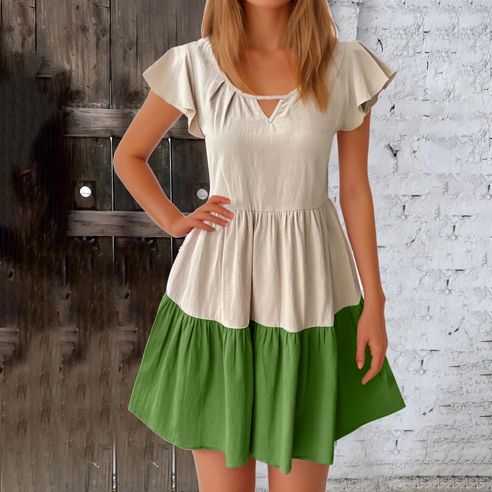 Xqxayjr Ladies Summer A-Line Tiered Swing Short Mini Flowy Dress ...