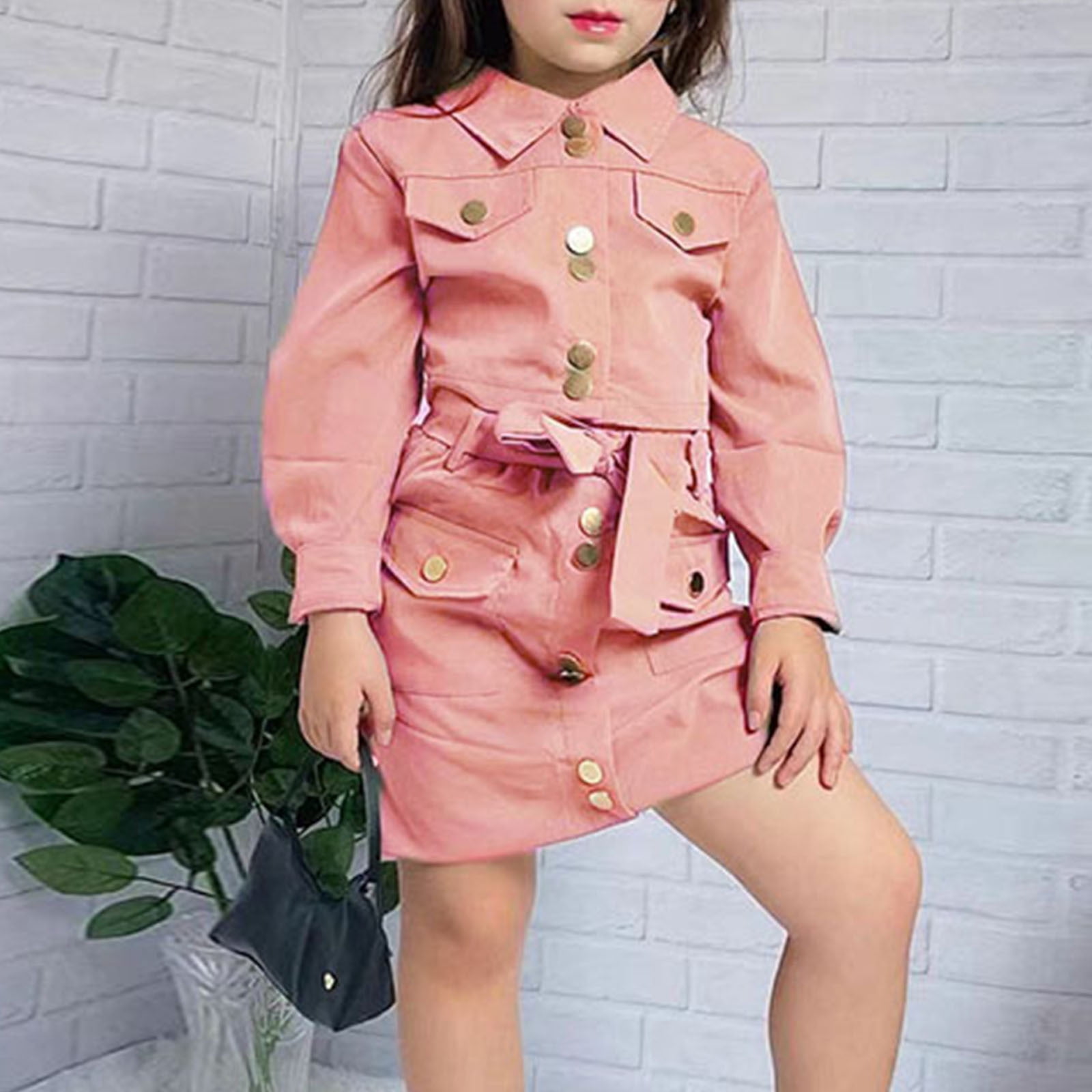Xqxayjr Toddler Kids Girl Clothes Long Sleeve Lapel Button Jacket Skirt ...