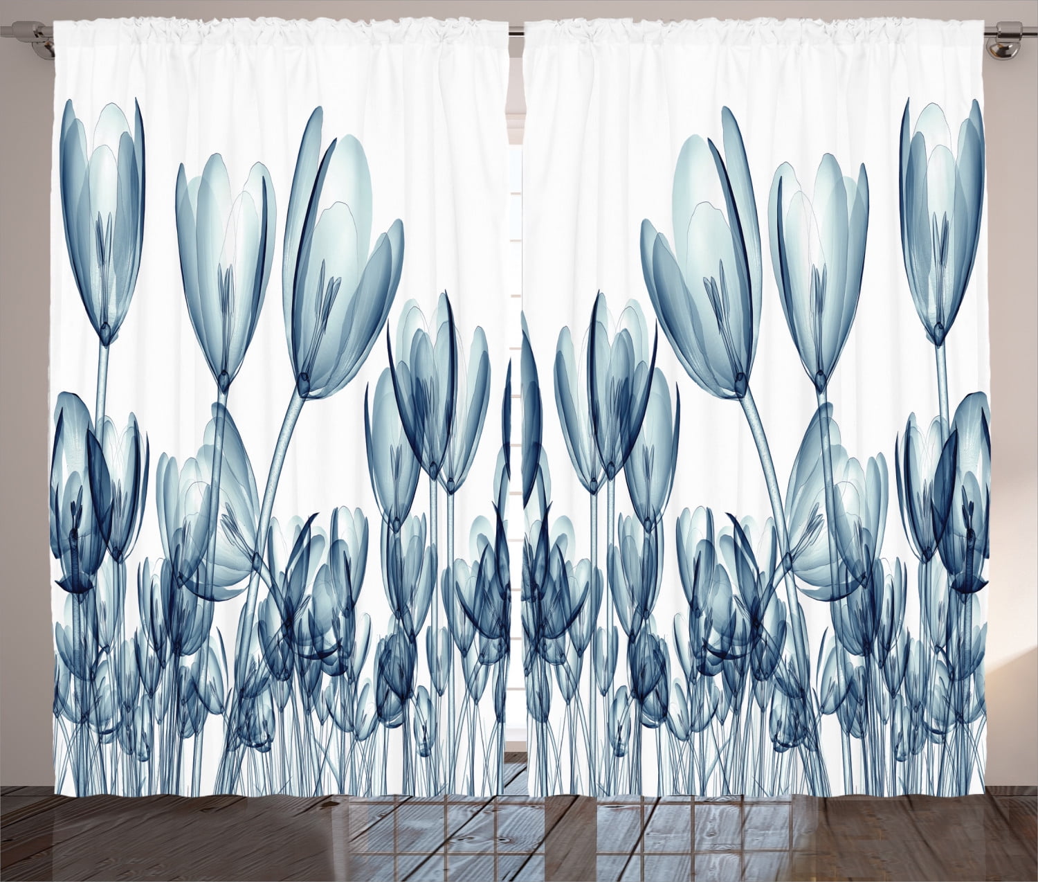 Ambesonne Teal White Curtains 2 Panel Set, Flower X-Ray Picture, 108" x ...