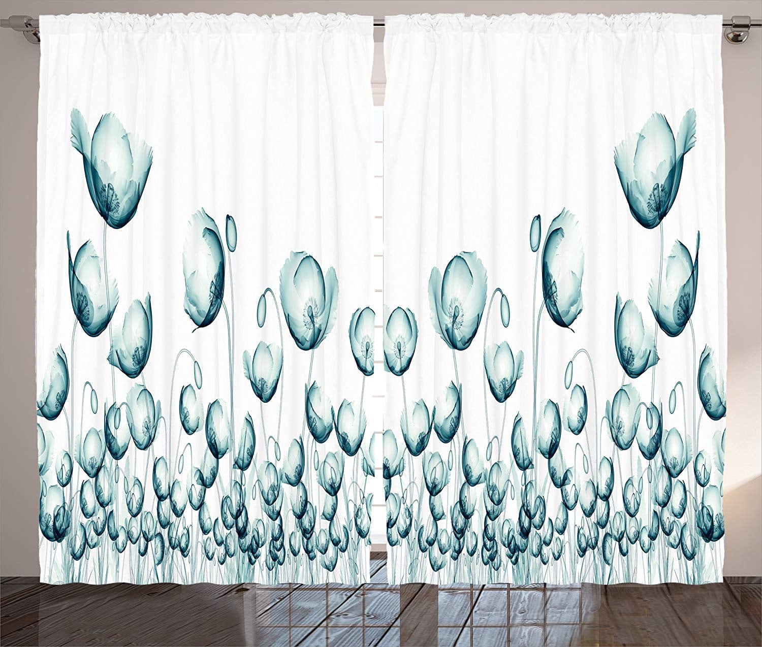 Ambesonne Flower Curtains 2 Panel Set, Poppy Flora Windy Day, 108" x 90 ...