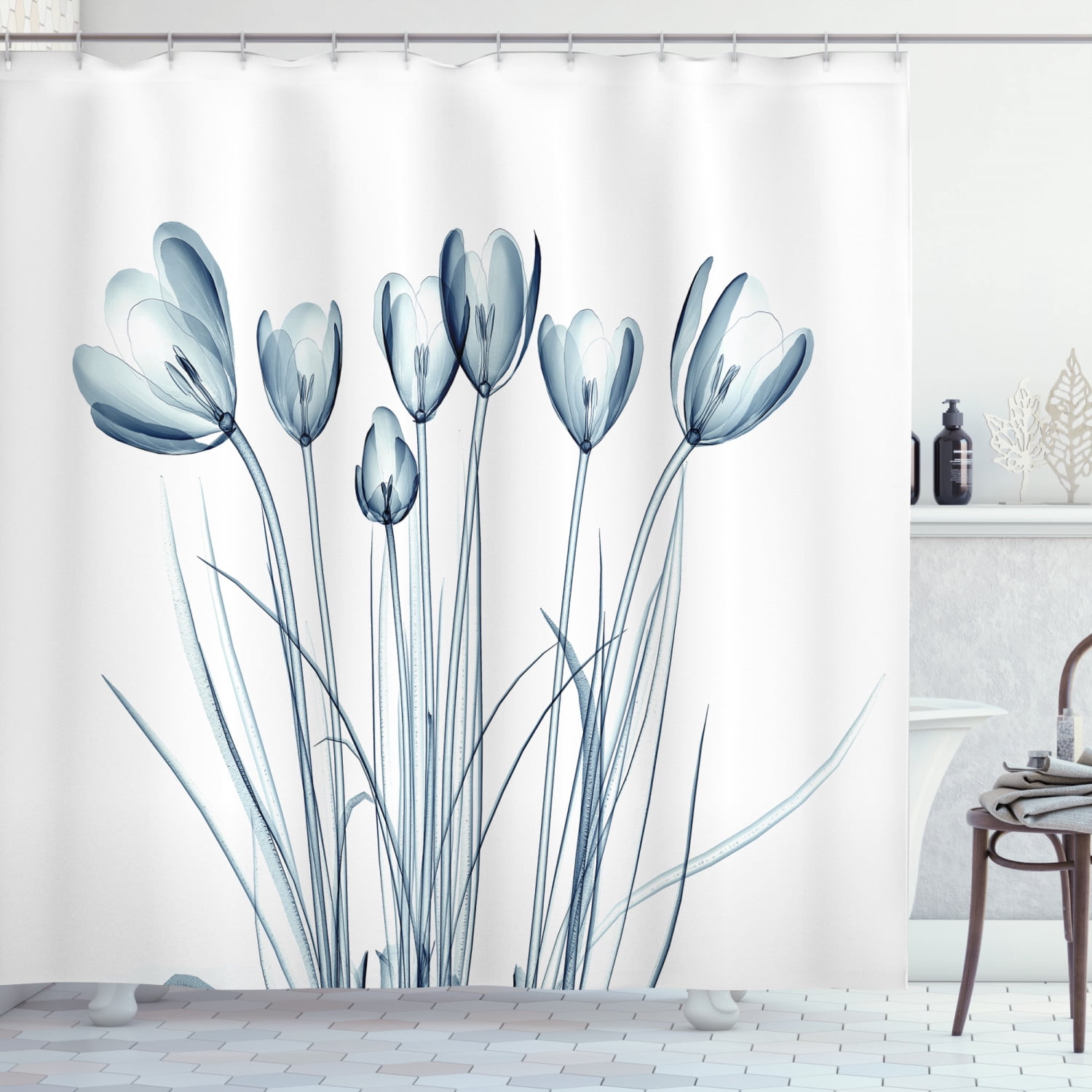 Xray Flower Decor Shower Curtain Set, X-Ray Transparent Image Of Tulips ...