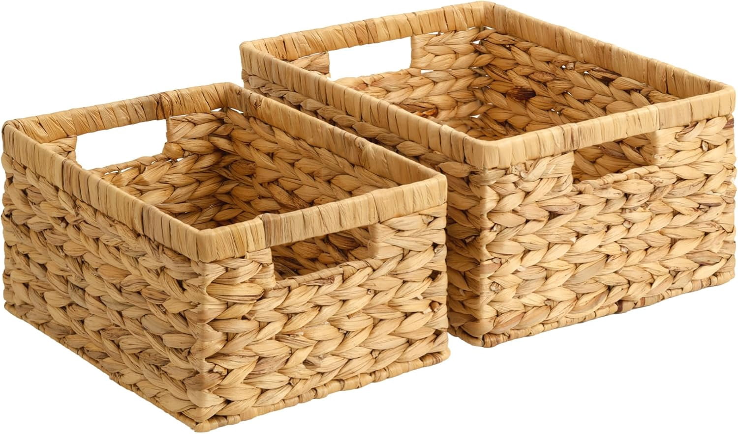 Xrgnb 2 Pack Water Hyacinth Wicker Storage Baskets with Built-in ...