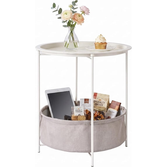 Xrgnb Folding Round Metal Side Table, Anti-Rust Waterproof End Table ...