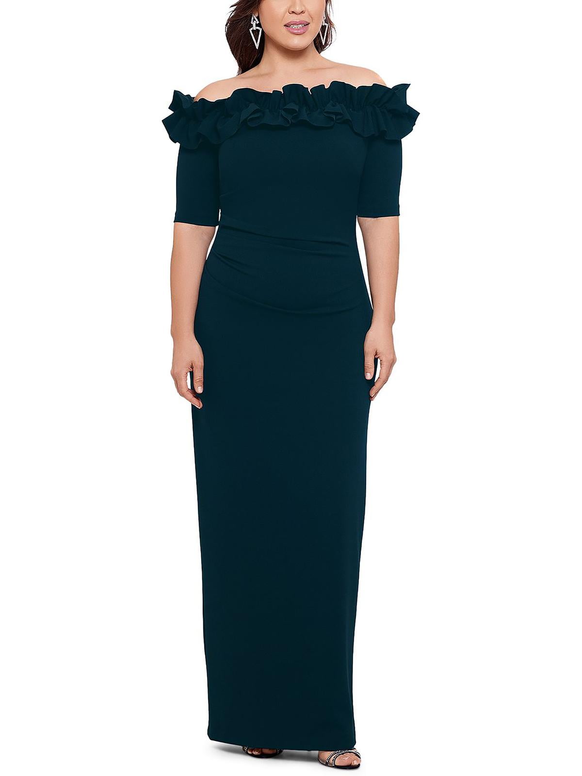 Xscape Womens Plus Crepe Ruffled Evening Dress - Walmart.com