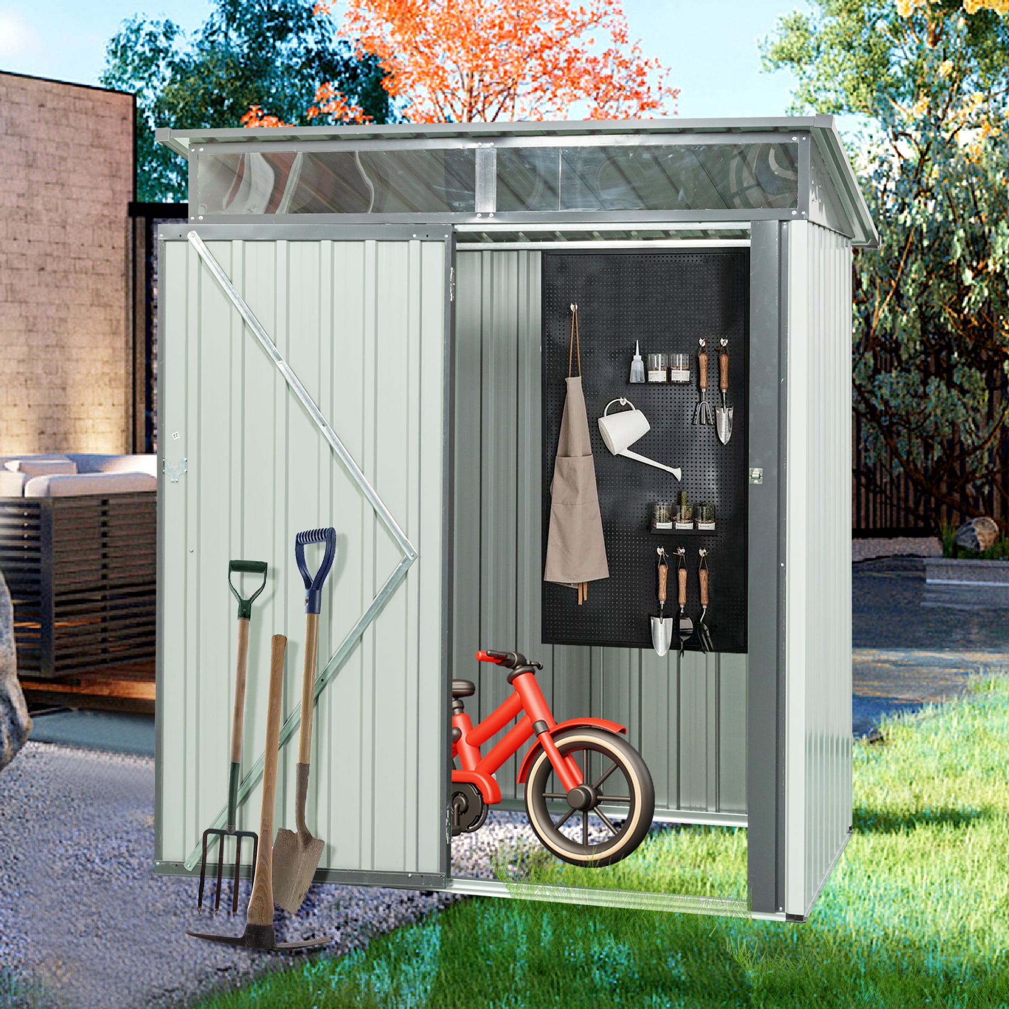 Xshelley Outdoor Storage Shed, Metal Shed Tools Shed 5' x 3' Ft ...