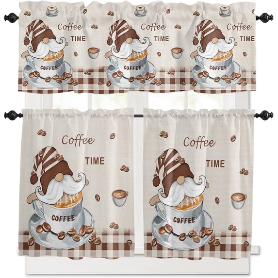 Xsinufn 3pc Kitchen Curtain Tier & Valance Set Coffee Rod Pocket ...