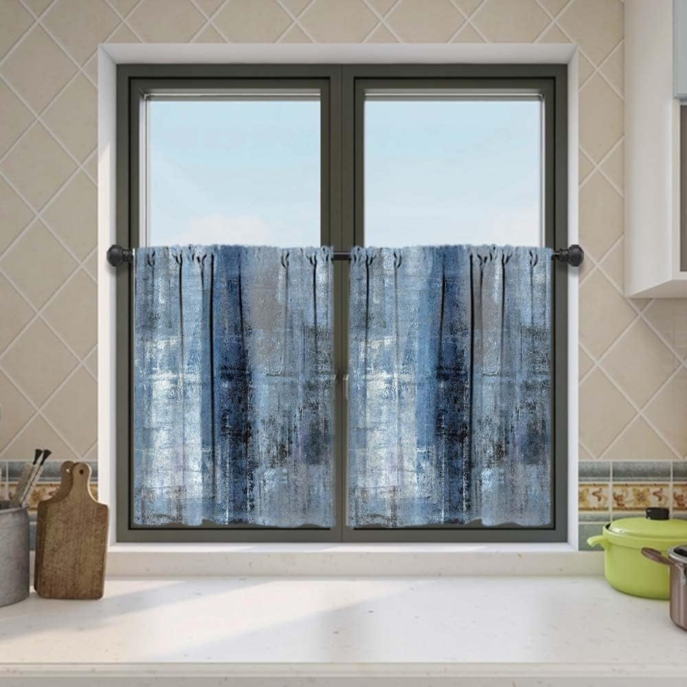 Xsinufn Blue Kitchen Curtains Tiers Set3 Piece for Windows Grey Kitchen ...