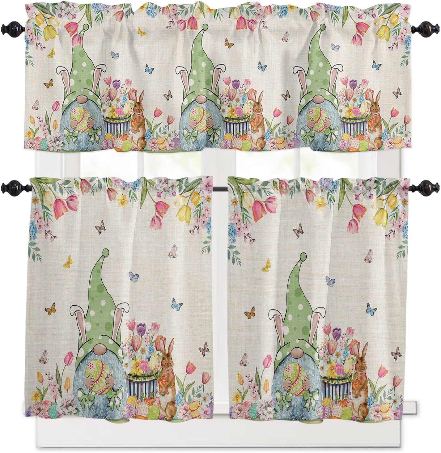 Xsinufn Easter Flower Curtain Valance,Gnomes Bunny Eggs Spring Floral ...